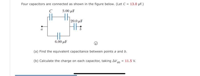 Solved Four capacitors are connected as shown in the figure | Chegg.com