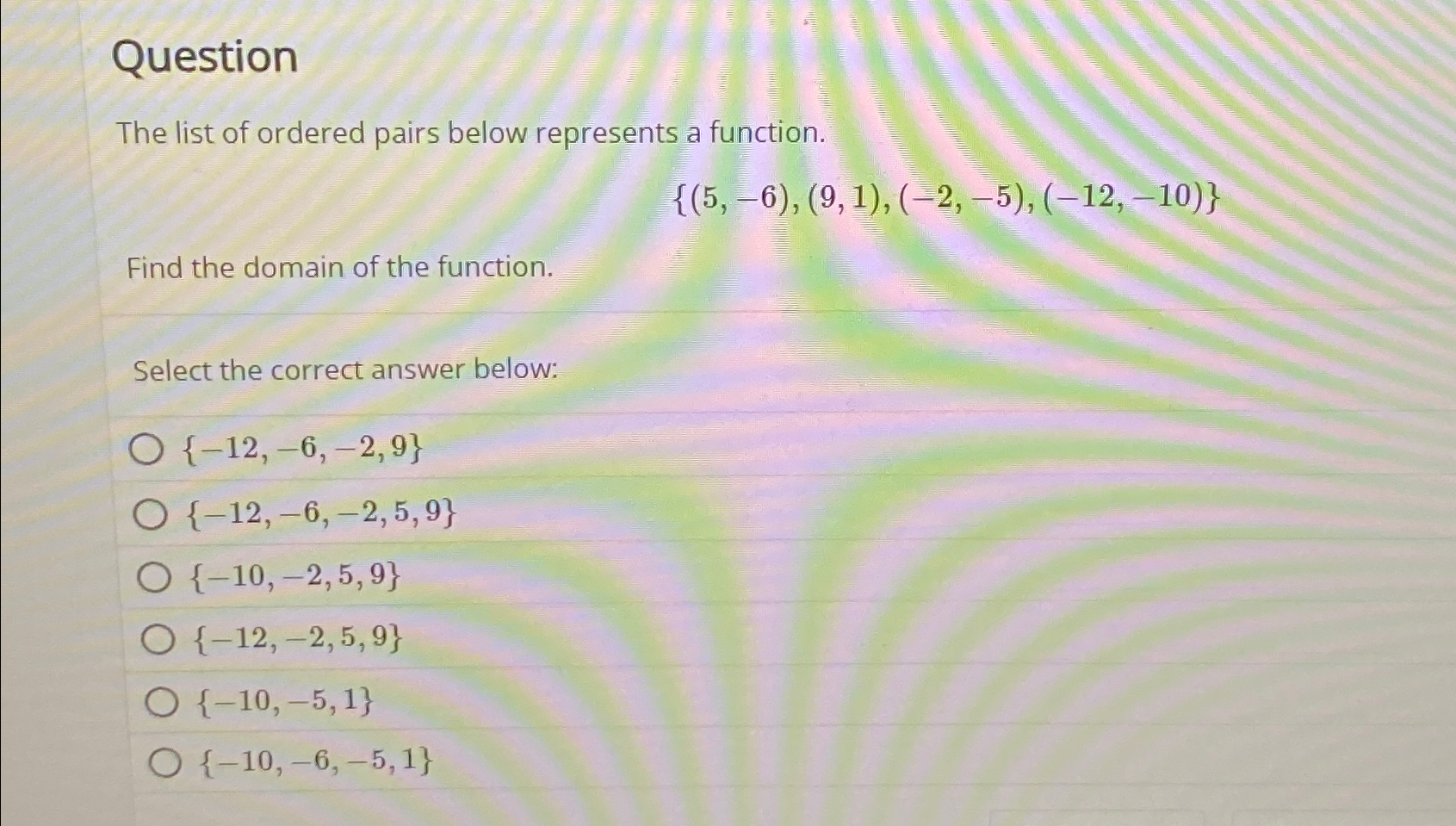 Solved QuestionThe list of ordered pairs below represents a | Chegg.com
