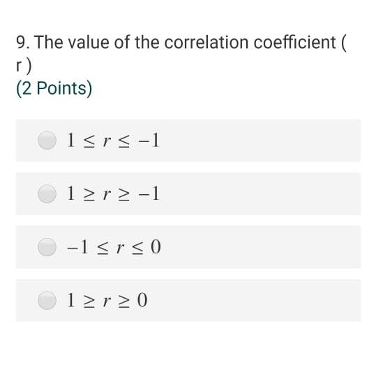 Solved 9. The value of the correlation coefficient ( r) (2 | Chegg.com