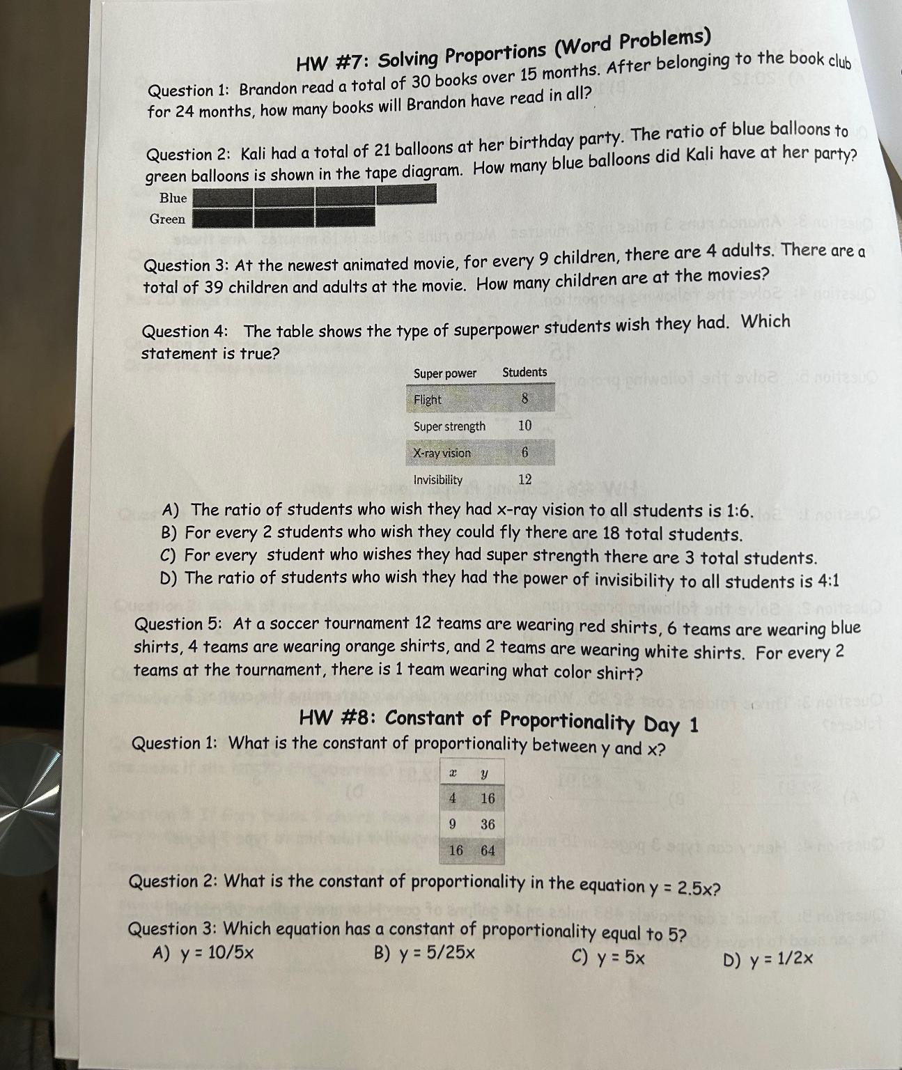 Solved HW #7: Solving Proportions (Word Problems)Question 1: | Chegg.com