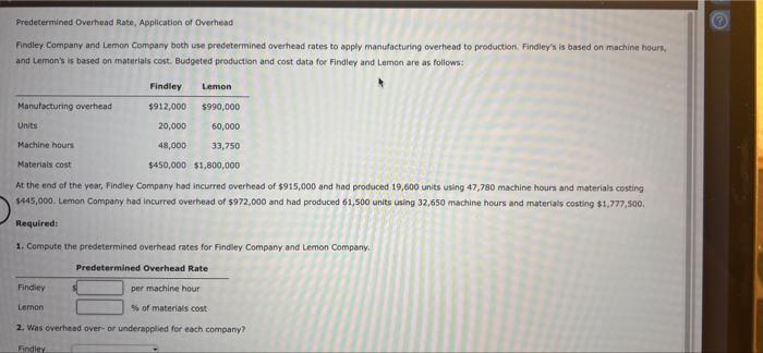 Solved Predetermined Overhead Rate, Application of Overhead | Chegg.com