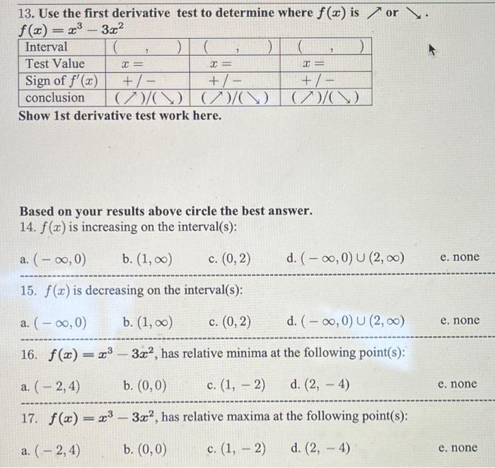Solved 13. Use the first derivative test to determine where | Chegg.com