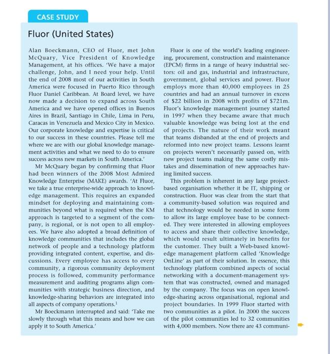 Solved CASE STUDY Fluor (United States) Alan Boeckmann, CEO | Chegg.com