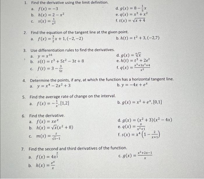 Solved 1. Find the derivative using the limit definition. a. | Chegg.com