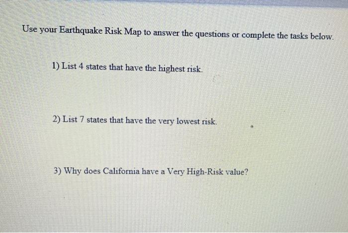 Solved 4) Use the "USGS Ranking - Risk Levels" below the map | Chegg.com