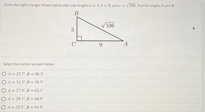 Solved Given the right triangle shown below with side | Chegg.com