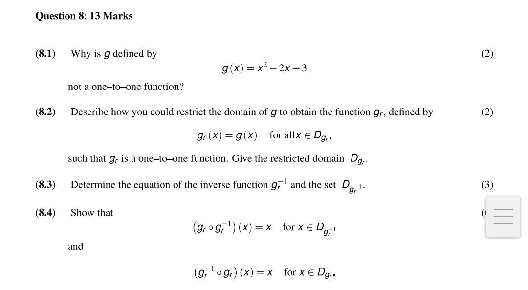 Solved (8.1) Why is g defined by g(x)=x2−2x+3 not a | Chegg.com