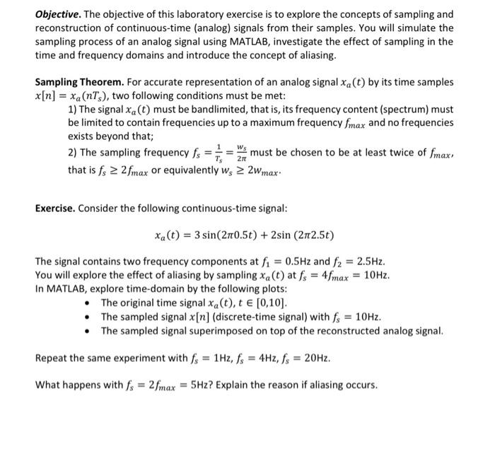 Objective. The objective of this laboratory exercise | Chegg.com