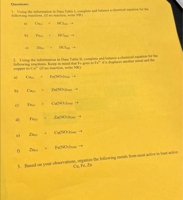 Questions 1 Using The Information In Data Table 1 