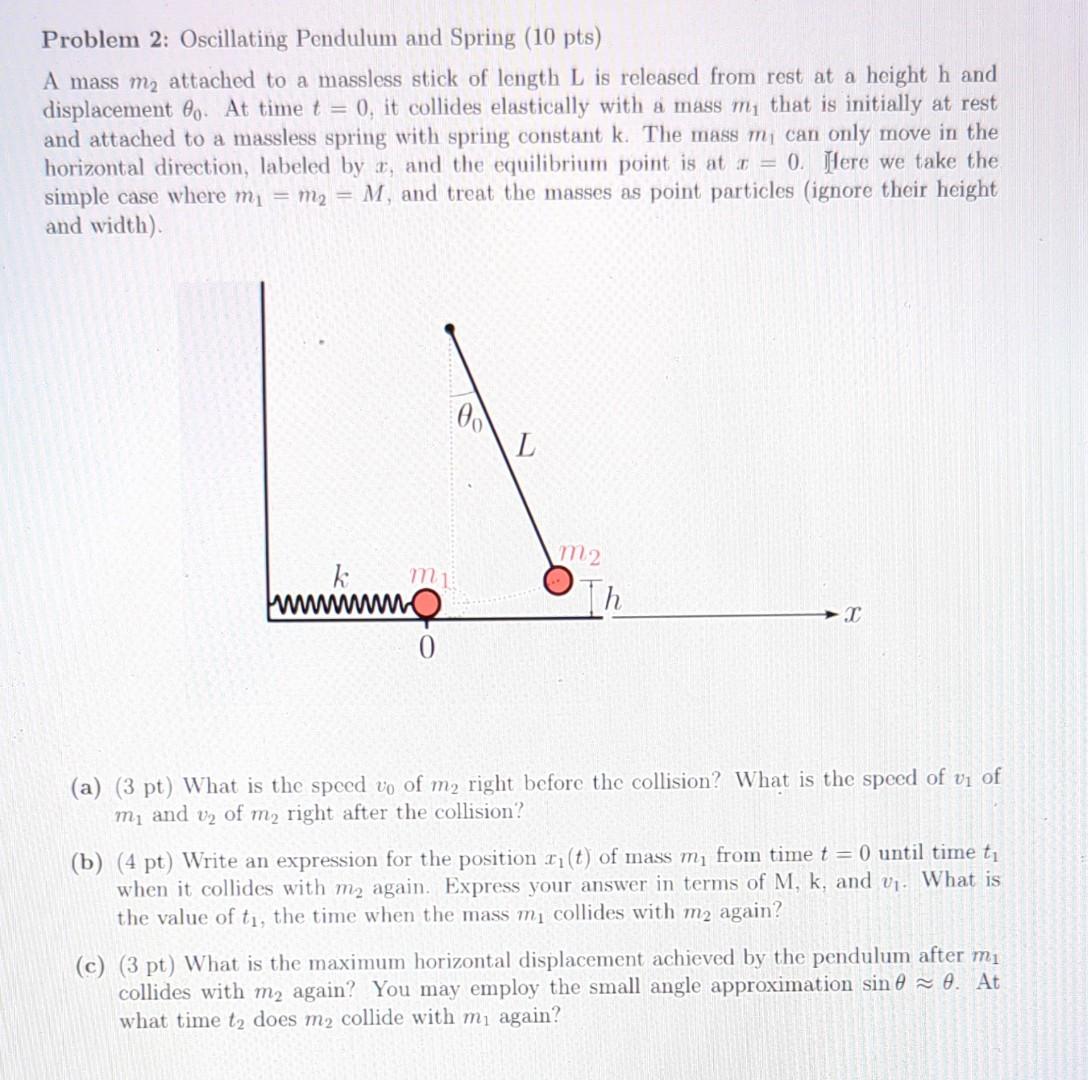 Solved Problem 2: Oscillating Pendulum and Spring (10 pts) A | Chegg.com