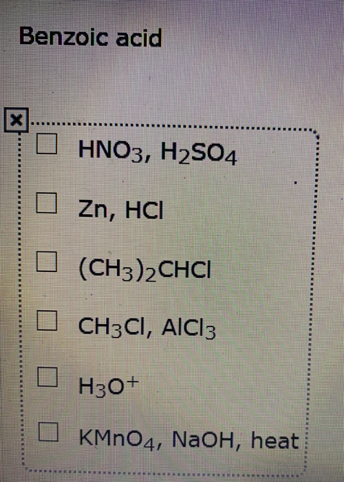 Solved Benzoic acid RRRRR HNO3, H2S04 zn, HCI (CH3)2CHCI | Chegg.com
