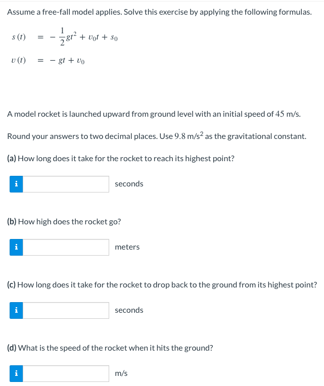 Solved Assume a free-fall model applies. Solve this exercise | Chegg.com
