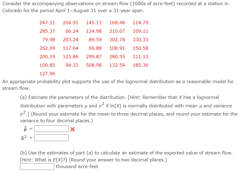 Solved Consider the accompanying observations on stream flow | Chegg.com