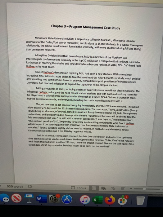 Solved Chapter 3 - Program Management Case Study Minnesota | Chegg.com