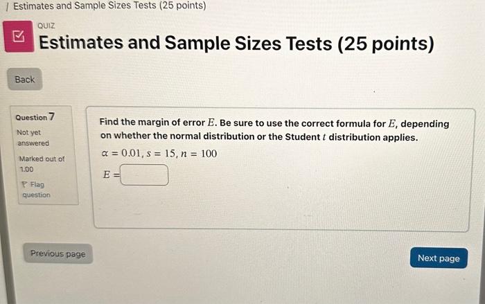 Solved Estimates and Sample Sizes Tests ( 25 points) Do one | Chegg.com