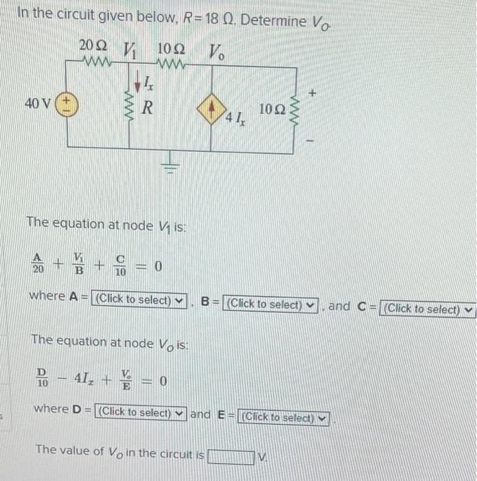 Solved In the circuit given below, R=18Ω. Determine V0 The | Chegg.com
