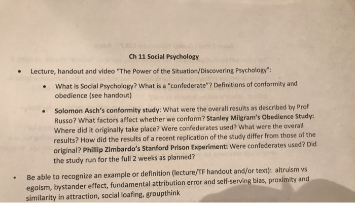 Solved Ch 11 Social Psychology • Lecture, handout and video | Chegg.com