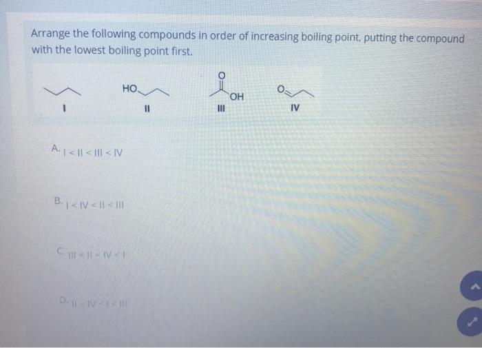 Solved Arrange the following compounds in order of | Chegg.com