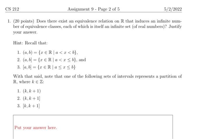 Solved (20 points) Does there exist an equivalence relation | Chegg.com