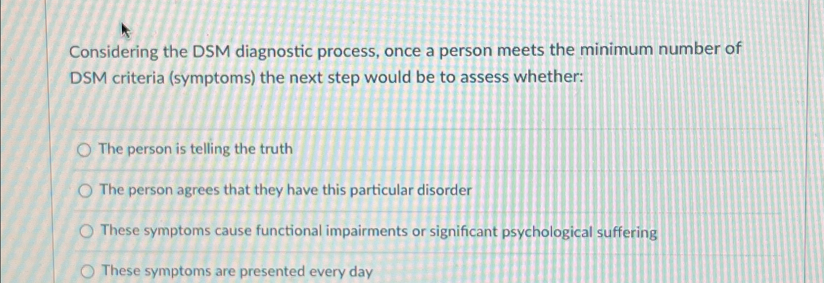 Solved Considering the DSM diagnostic process, once a person | Chegg.com