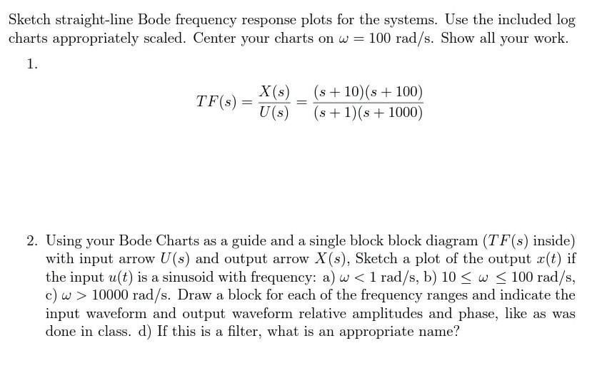 Solved Sketch straight-line Bode frequency response plots | Chegg.com