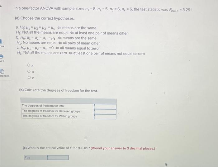 Solved In a one-factor ANOVA with sample sizes | Chegg.com