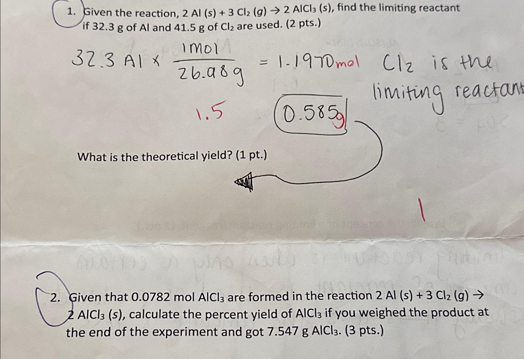 Solved Given the reaction, 2Al(s)+3Cl2(g)→2AlCl3(s), ﻿find | Chegg.com