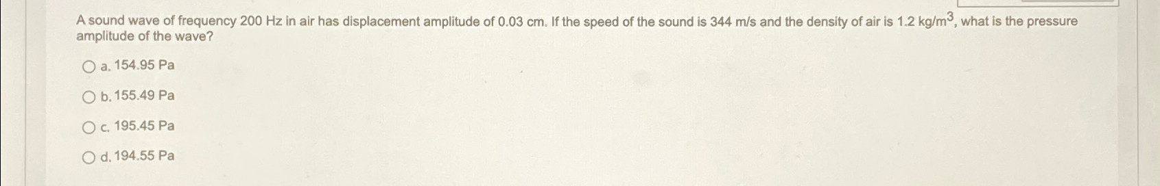 Solved A sound wave of frequency 200Hz ﻿in air has | Chegg.com