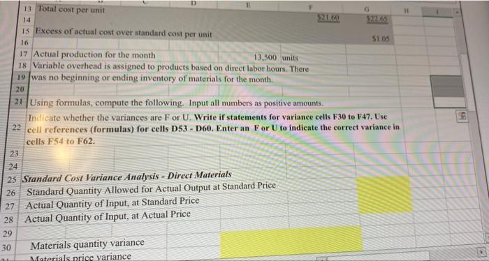 Solved Excel SIM: Basic Variance Analysis and the impact of | Chegg.com