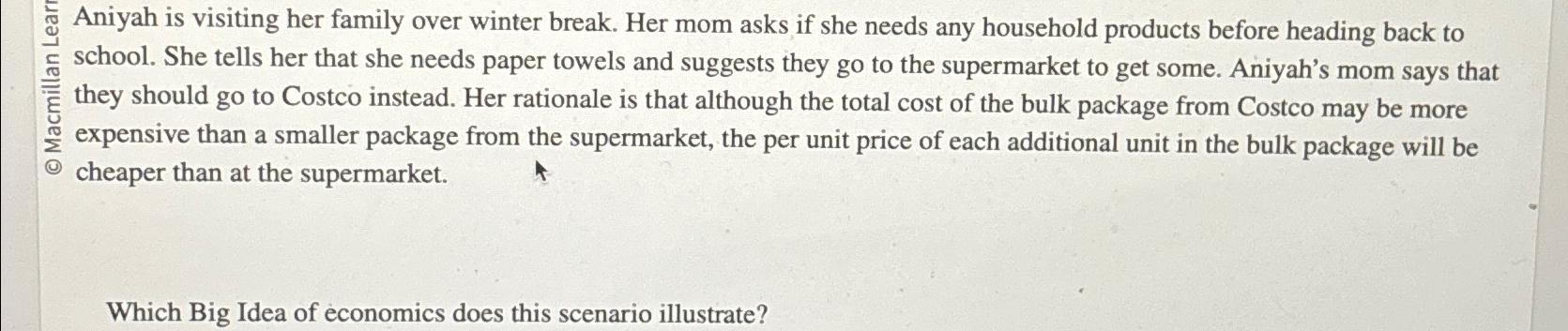 Solved Aniyah is visiting her family over winter break. Her | Chegg.com