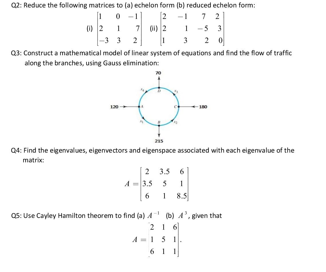 Solved Q2: Reduce the following matrices to (a) echelon form | Chegg.com