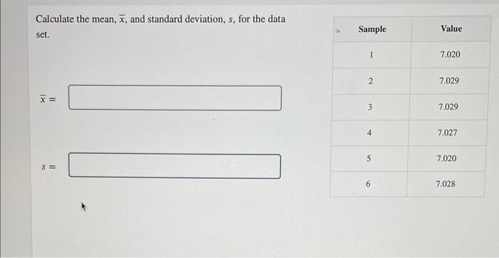 Solved Calculate the mean, xˉ, and standard deviation, s, | Chegg.com