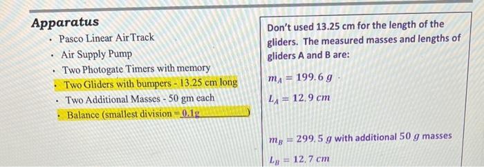 \begin{tabular}{l|l} Apparatus - Pasco Linear Air | Chegg.com