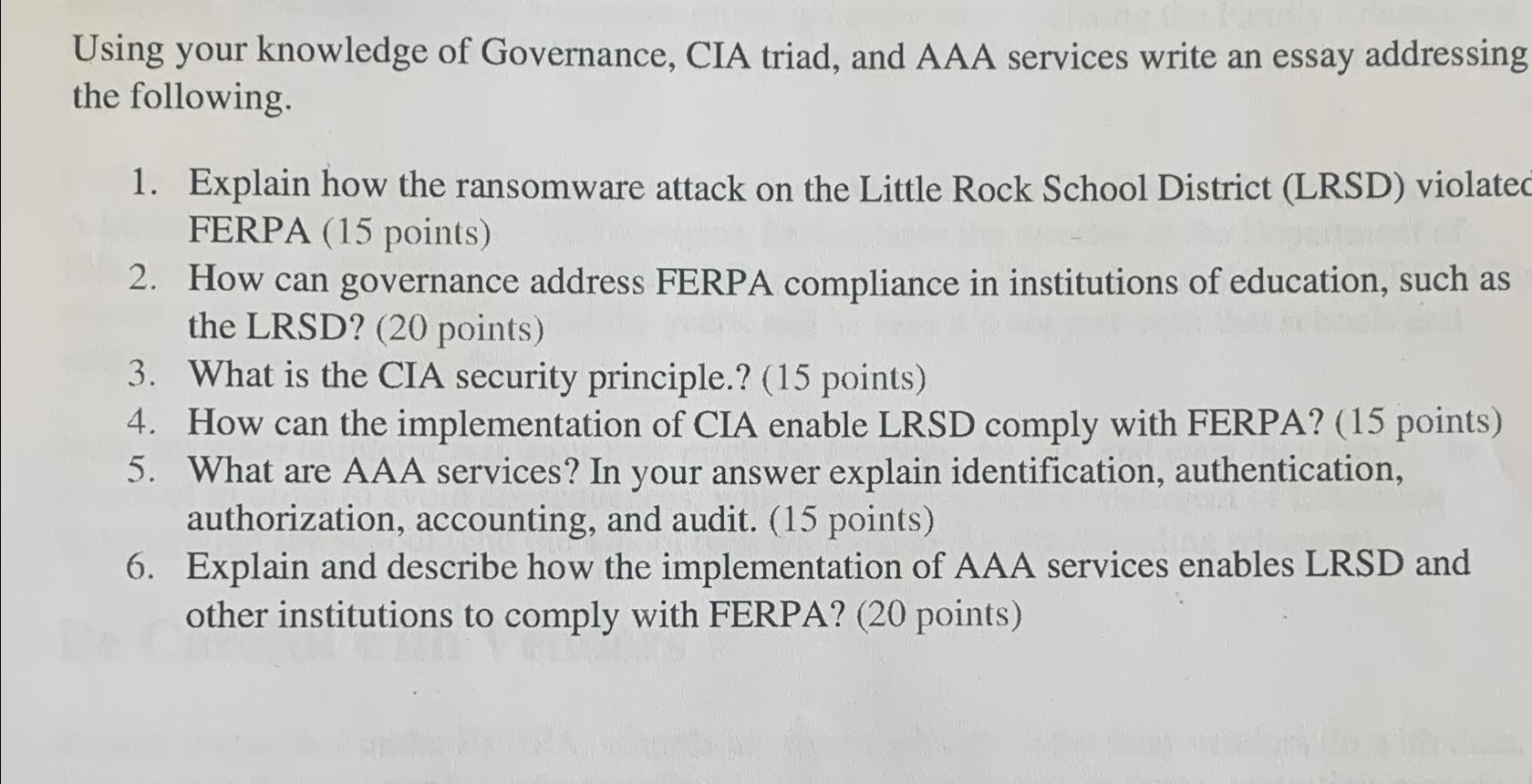 Solved Using your knowledge of Governance, CIA triad, and | Chegg.com
