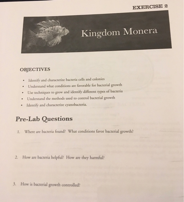 Solved EXERCISE 2 Kingdom Monera OBJECTIVES . Identify and | Chegg.com