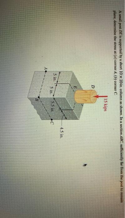 Solved A small post DE is supported by a short 10 x 10-in. | Chegg.com