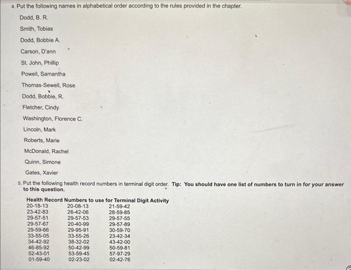 Solved 5. Put the following health record numbers in | Chegg.com