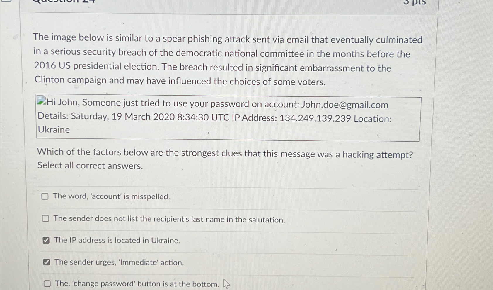 Solved The image below is similar to a spear phishing attack | Chegg.com