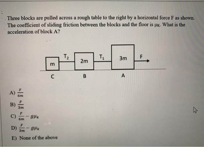 Solved Three blocks are pulled across a rough table to the | Chegg.com