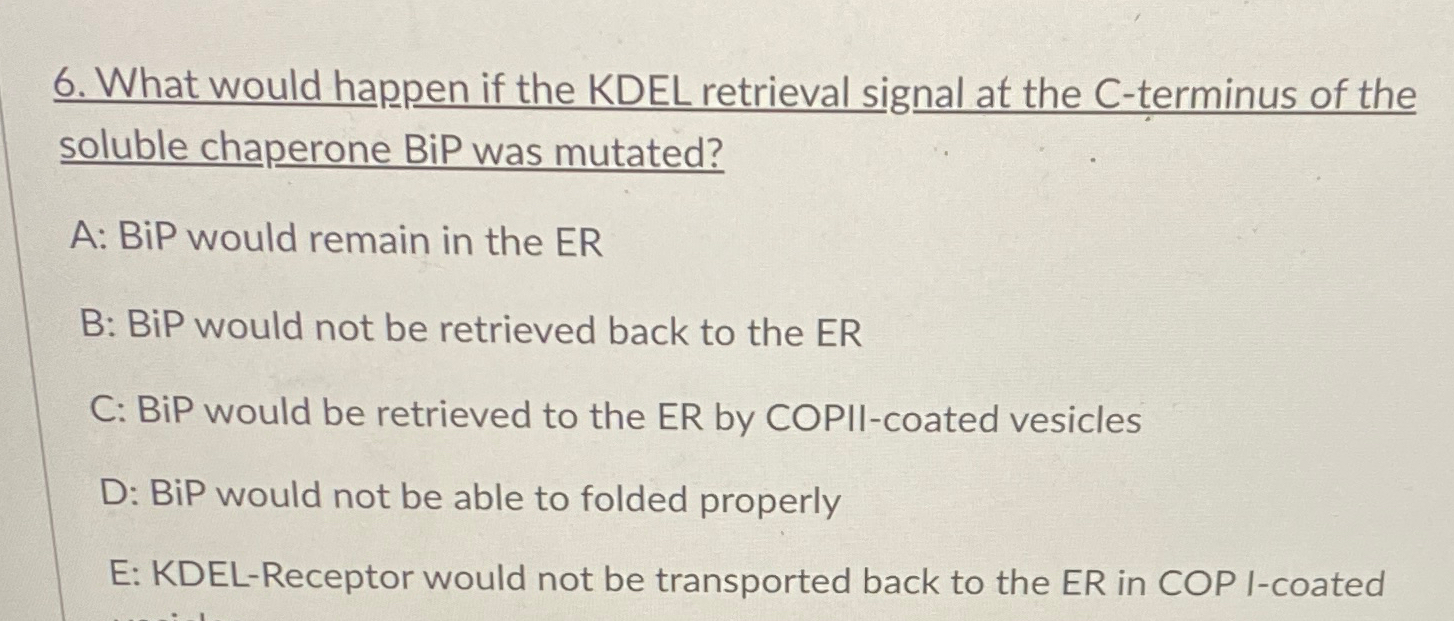 Solved What would happen if the KDEL retrieval signal at the | Chegg.com