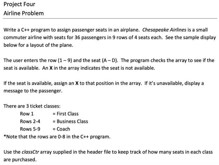 Solved Project Four Airline Problem Write a C++ program to | Chegg.com