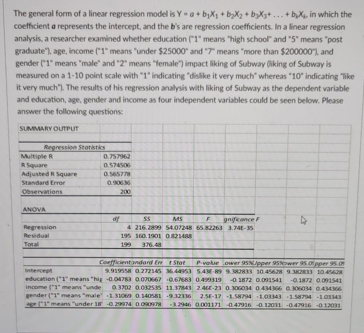 Solved The general form of a linear regression model is | Chegg.com