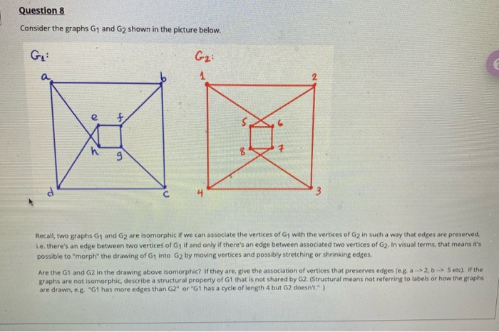 Solved Question 8 Consider the graphs G1 and G2 shown in the | Chegg.com