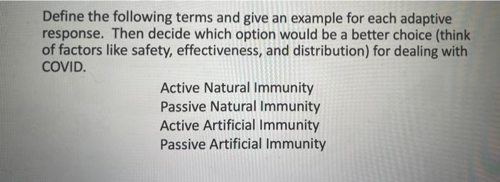 Solved Define the following terms and give an example for | Chegg.com