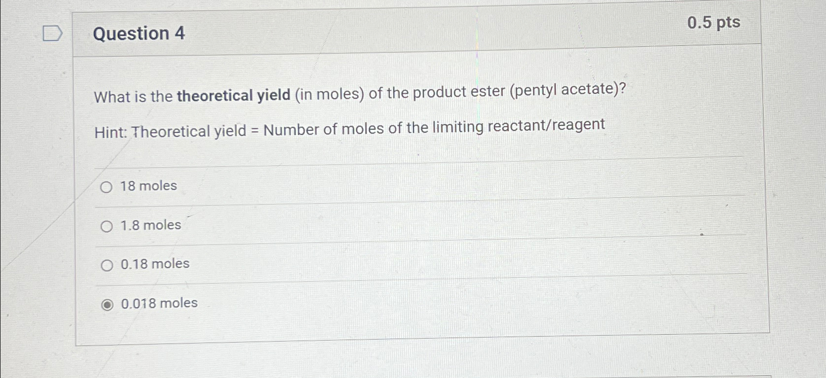 Solved Question 40.5ptsWhat is the theoretical yield (in | Chegg.com
