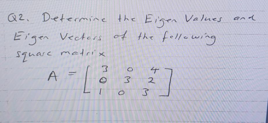 Solved Q2 Determine The Eigen Values And Eigen Vectors Of 4782
