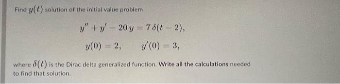 Solved Find y(t) solution of the initial value problem | Chegg.com