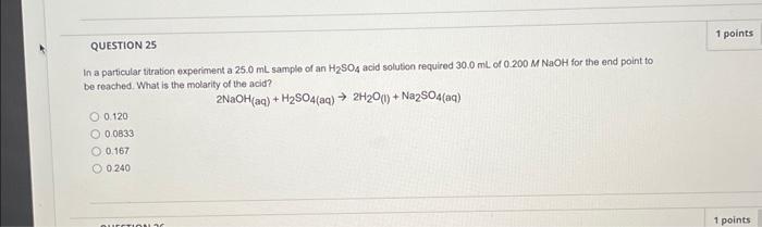 Solved In a particular titration experiment a 25.0 mL sample | Chegg.com