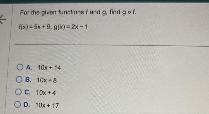 Solved For the given functions f and g, find g∘f. | Chegg.com