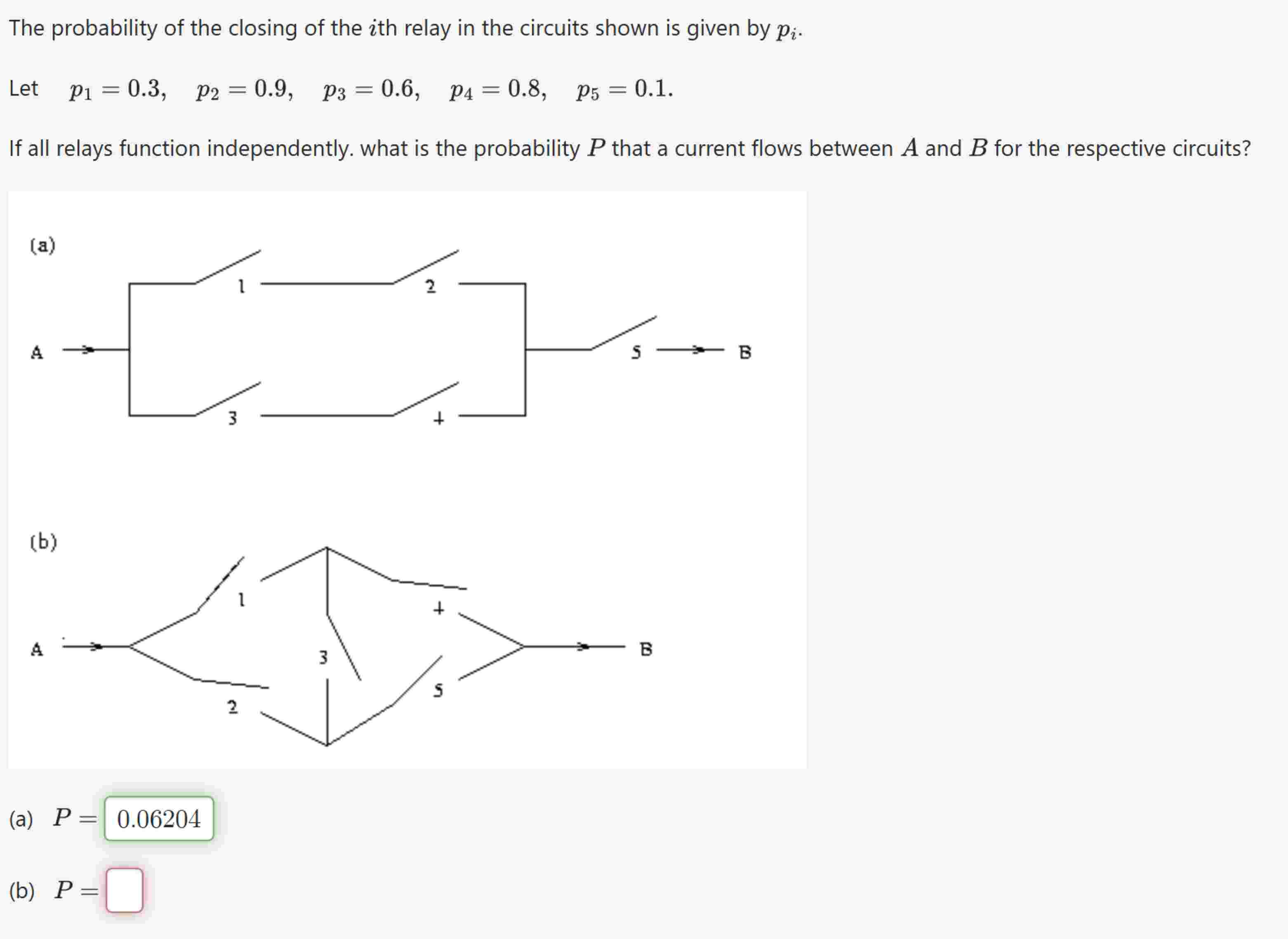 Solved The probability of ﻿the closing of ﻿the i th ﻿relay | Chegg.com
